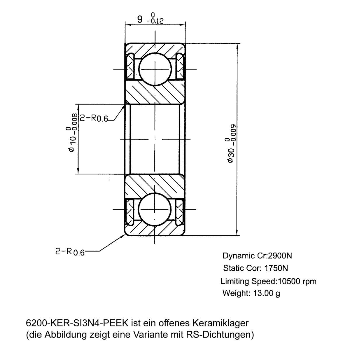 Kugellager aus Keramik DIN 625. Vollkeramisches Radialrillenkugellager ...